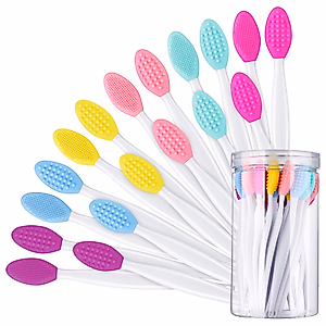 Patelai 24 Pcs Silicone Exfoliating Lip Brush with Container, Double Sided Silicone Lip Scrubber Soft Cleaning Brush Face Cleaning Applicator for Plump Smoother Lip Appearance(Mixed Colors)