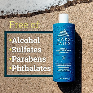 Oars + Alps Men's Moisturizing Body and Face Wash, Skin Care Infused with Vitamin E and Antioxidants, Sulfate Free, California Coast, 2 Pack