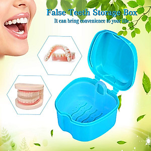 Denture Bath Box Cup, Complete Clean Care for Dentures, Clear Braces, Mouth Guard, Night Guard & Retainers,Traveling (Navy Blue & Blue)