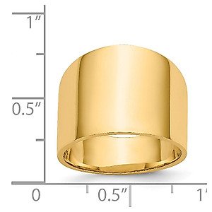 FB Jewels Solid 14K Yellow Gold 15mm Flat-Top Tapered Cigar Wedding Band Ring Size 8.5