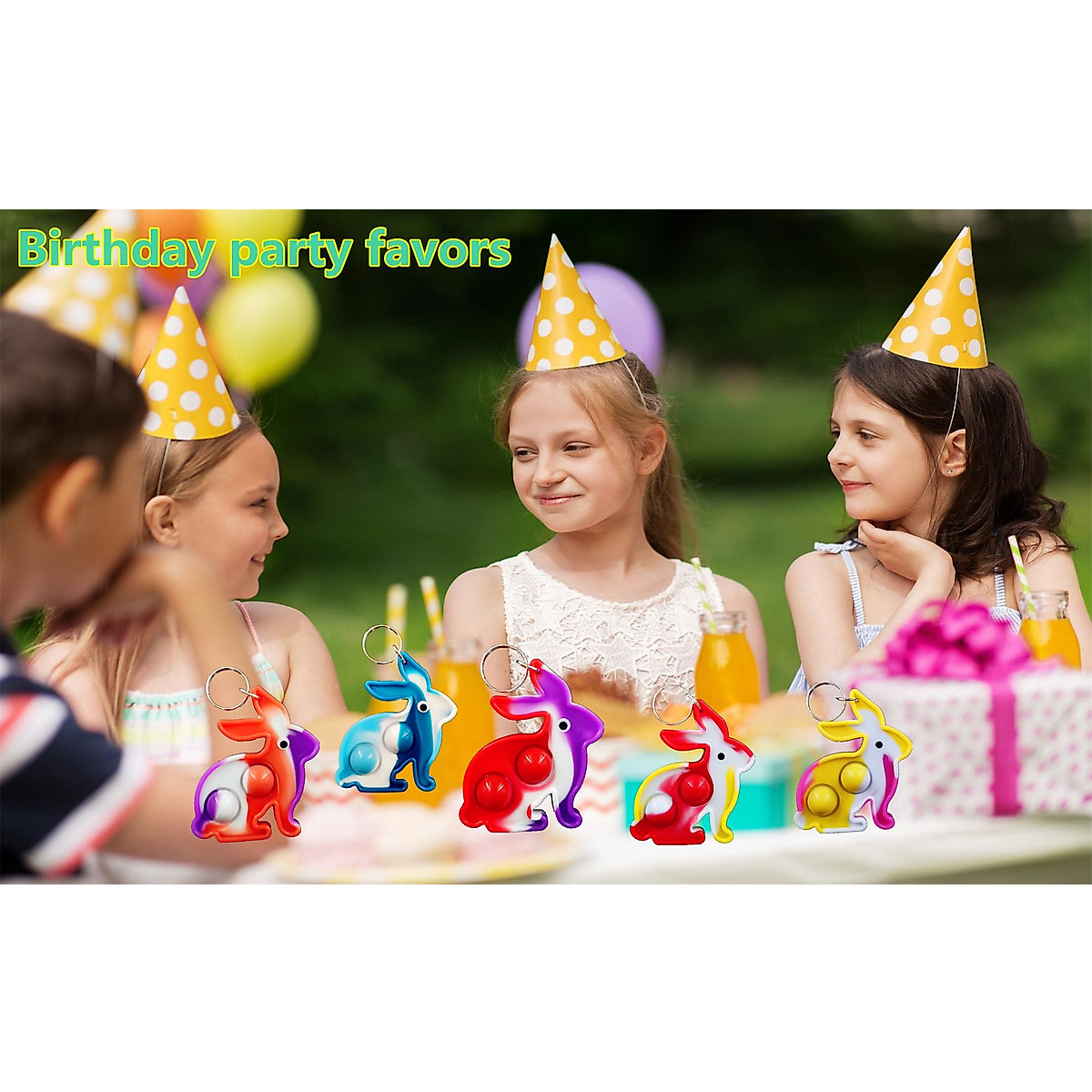 HOZKEAP 20 packs Bulk Rabbit Mini Pop Fidget Key Chain，Birthday Party Favors Student Prizes Gift