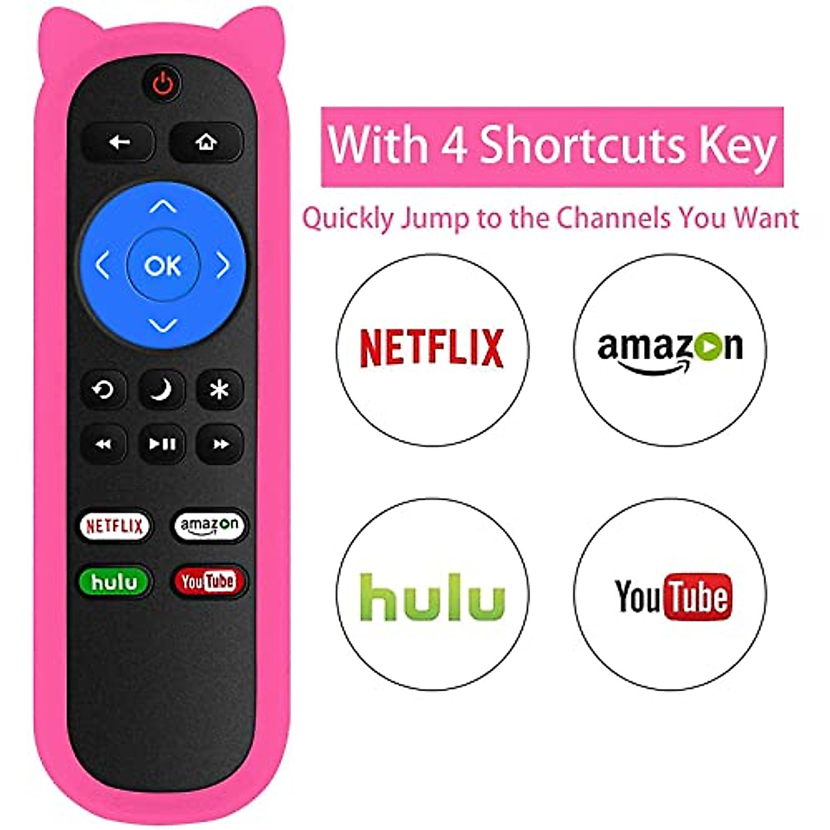 Remote for All Roku TV Remote for Element Hisense Onn TCL Haier Sharp Hitachi LG Sanyo JVC Magnavox RCA Philips Westinghouse Roku Built-in Smart TV with Glow Remote Case Cover - Pink