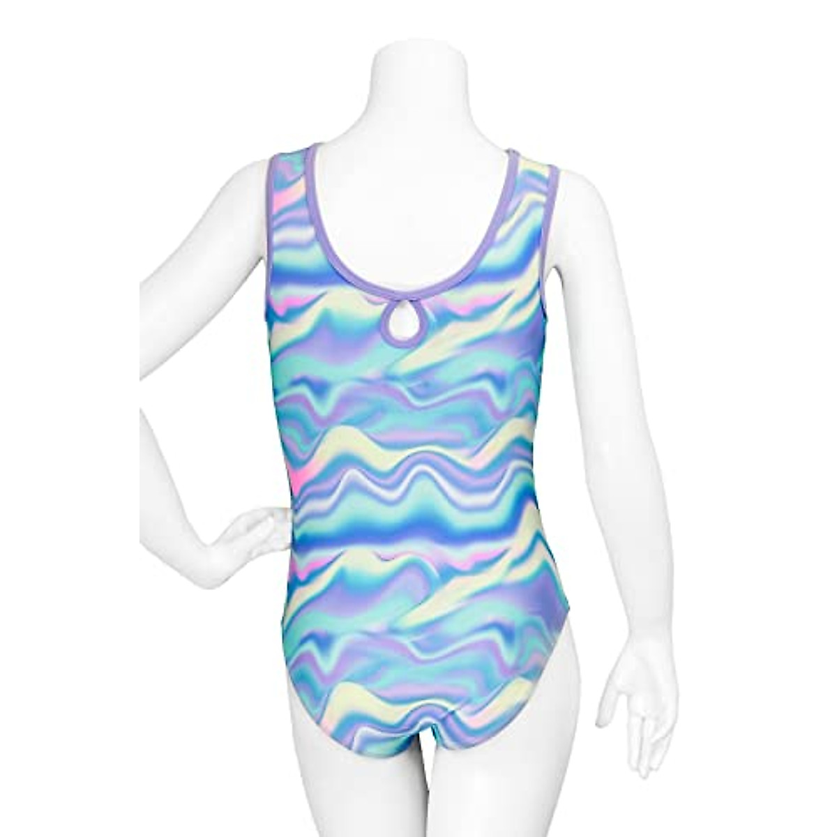 Destira Leotards for Girls Gymnastics, Cotton Candy Multi-Colored Swirls Fun Design Dance, Ballet One-Piece Outfit, Child Medium (8)