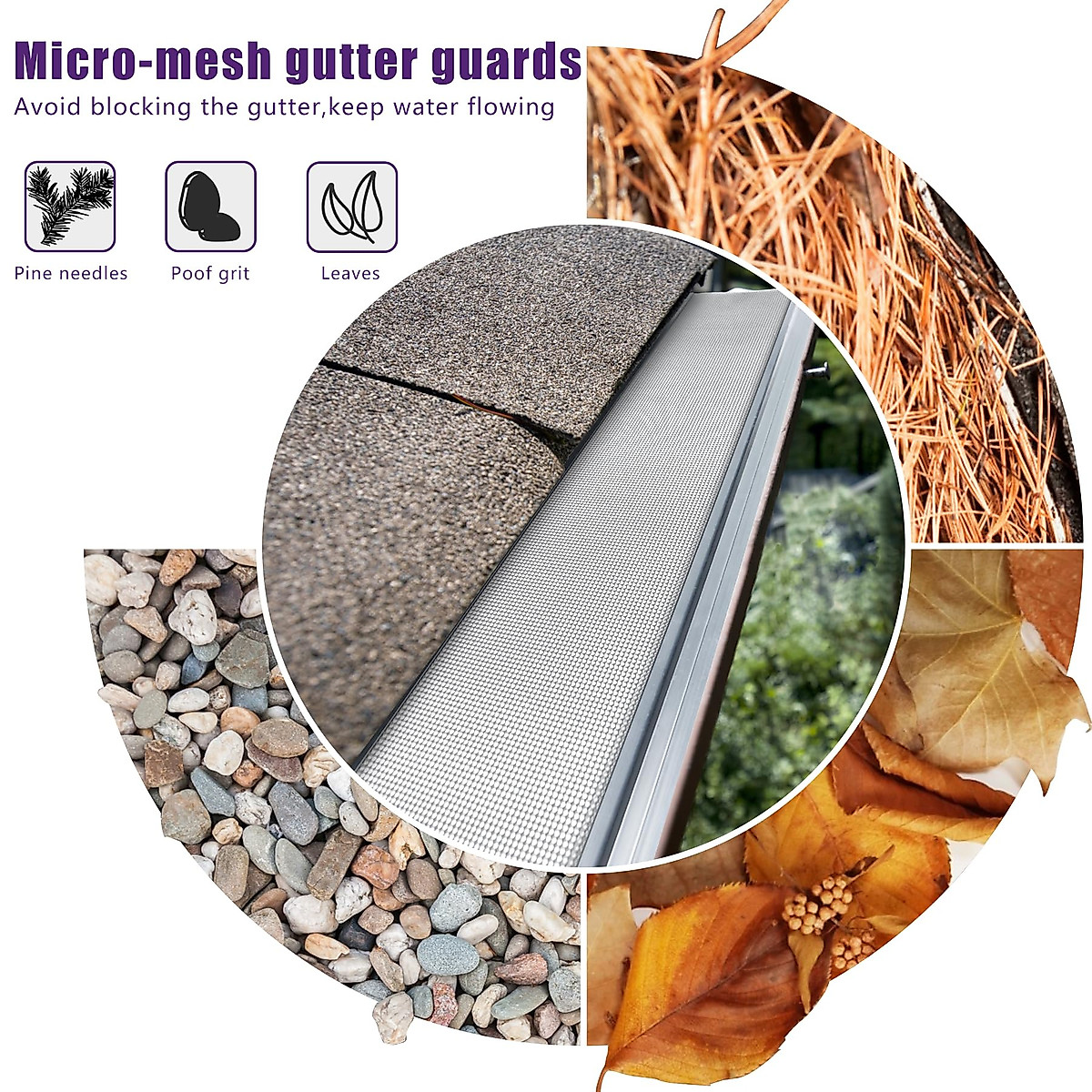 Mxclimate Gutter Guard 5'',Stainless Steel DIY Gutter Cover System 48ft,Micromesh Gutter Guards Downspout Leaf Protection fits any Traditional Roof Gutter Type,white