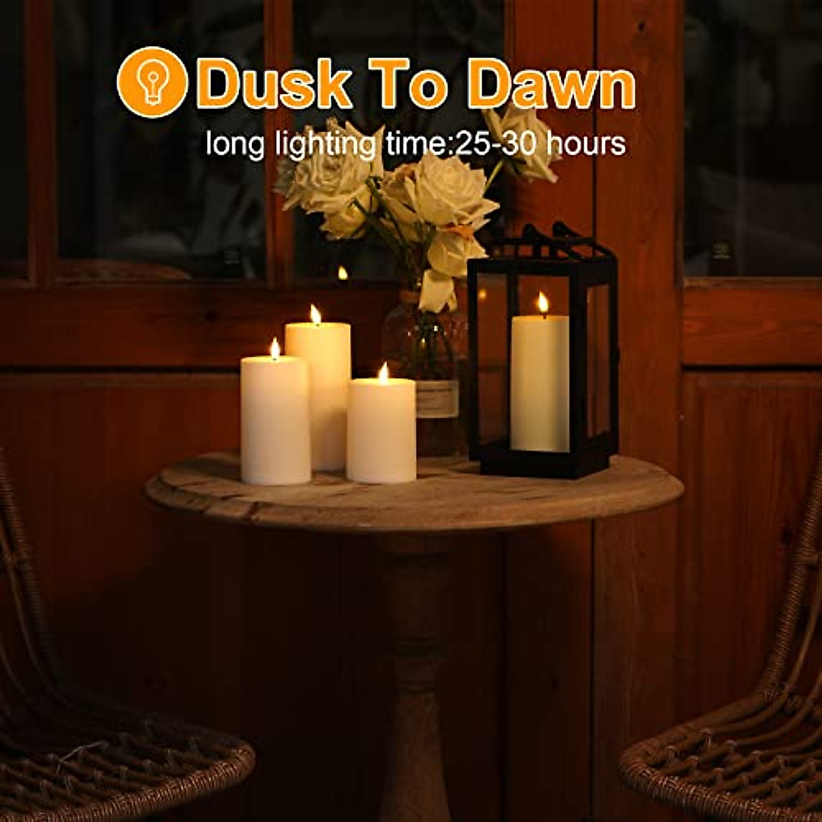 VIODAIM Solar Candles Outdoor Waterproof: Flameless Flickering Pillar LED Candles Set of 3 Dusk to Dawn Rechargeable Sensor Lights 3x4/5/6 Inch White