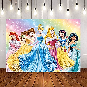GCH Colorful Princess Backdrop Baby Shower Backdrop Birthday Photography Background Princess Birthday Party Supplies Table Decoration Banner Customized Backdrops (5x3ft)
