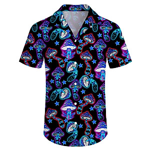 Wdpsuxin Mens 2 Piece Tracksuit Hawaiian Shirt，Mushroom Button Down Shirt and Compression Liner 2 in 1 Shorts Sets with Bucket Hats 3X-Large