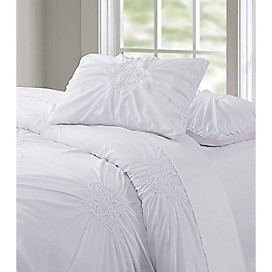 Christian Siriano Georgia Rouched Duvet Set Queen and Full, White