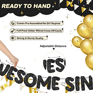 Fulmoon Pre-strung Awesome Since 1984 Banner Glitter Happy 40th Birthday Banner Funny 40th Birthday Decorations 1984 Party Decorations for Men Women Anniversary (Black)