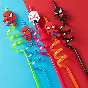 NITELUO 24Pcs Spiderman Birthday Party Supplies Reusable Drinking Straws,8 Designs Spider Party Favors with 2 Cleaning Brush