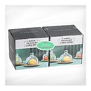 Yardwe 2 Sets Glass Dome with Wooden Base Mini Cake Stand Glass Display Dome Cloche Clear Glass Bell Jar Cover for Dessert Cheese Candy Plants Succulents (4.1 x 3.7 Inch)