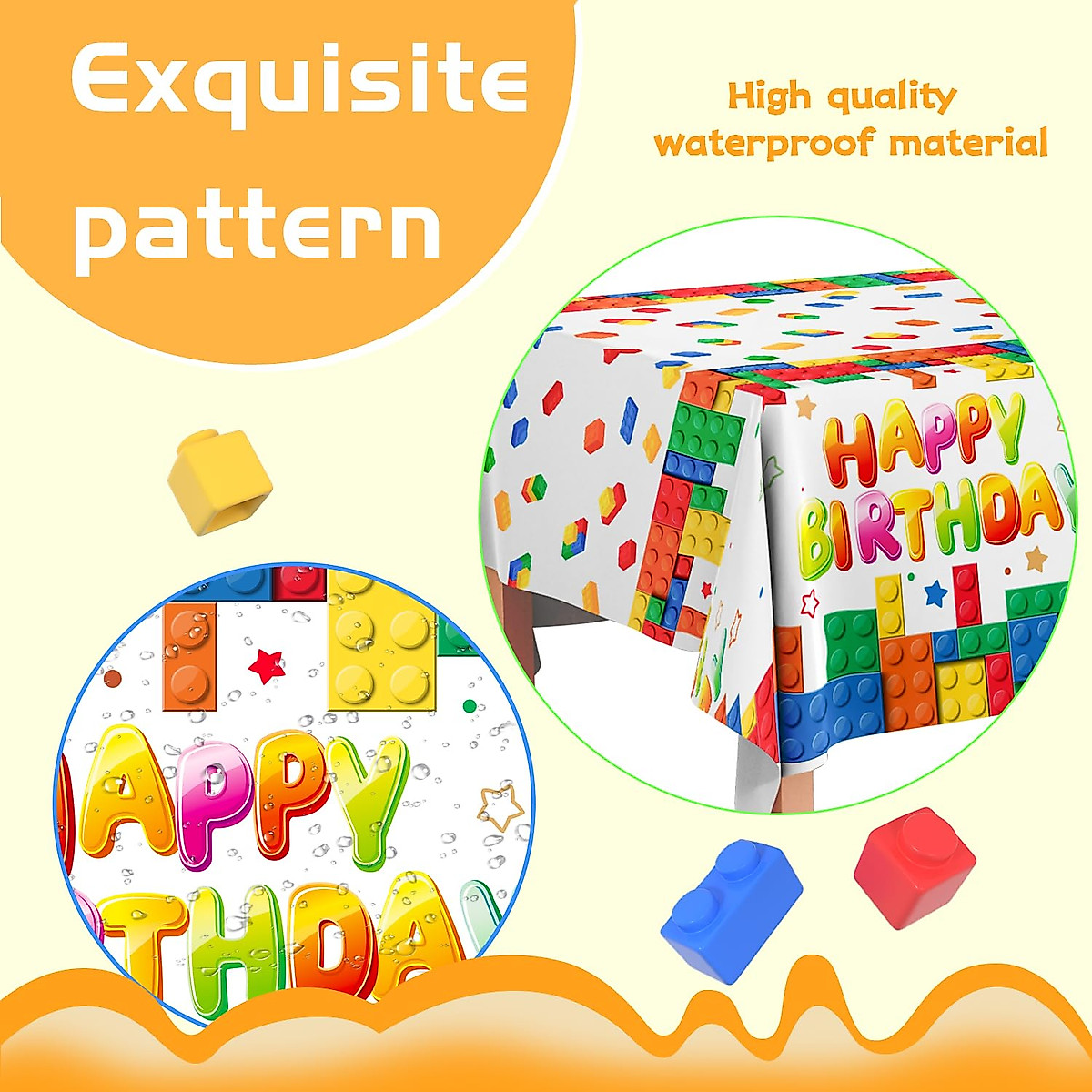 Building Block Party Tablecloths, 3pcs Building Block Party Decorations Tablecloths set - Building Blocks Tablecloth, Building Block Party Table Cover for Building Block Birthday Party Supplies