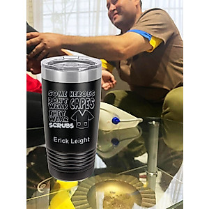 LaserGram 20oz Tumbler Mug | Some Heroes don't Wear Capes, They Wear Scrubs | Personalized Engraving Included (Black)
