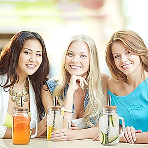 Mason Jar 24OZ Mason Jar with Lid and Straw Regular Mason Jar Lids Set Of 2 Mason Jar Cups with Handles Reusable Boba Cups Travel Bottle for Iced Coffee Large Pearl Juice Cocktail Smoothie (2, 24OZ)