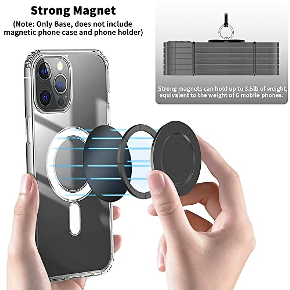 TACOMEGE Phone Grip Magnetic Base for iPhone 12 13 14 Series, Compatible with MagSafe Cases, Removable Socket Grip Base for PopSocket Collapsible Stand (BK)
