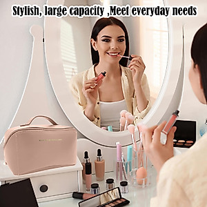 SLIFOUE Large Capacity Travel Cosmetic Bag,Makeup Bag,Waterproof Portable PU Leather Makeup Organizer Bag with Dividers and Handle (Pink)