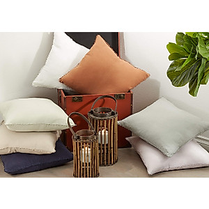 SARO LIFESTYLE Pomponin Collection Pom Linen Down-Filled Throw Pillow, 20", Natural