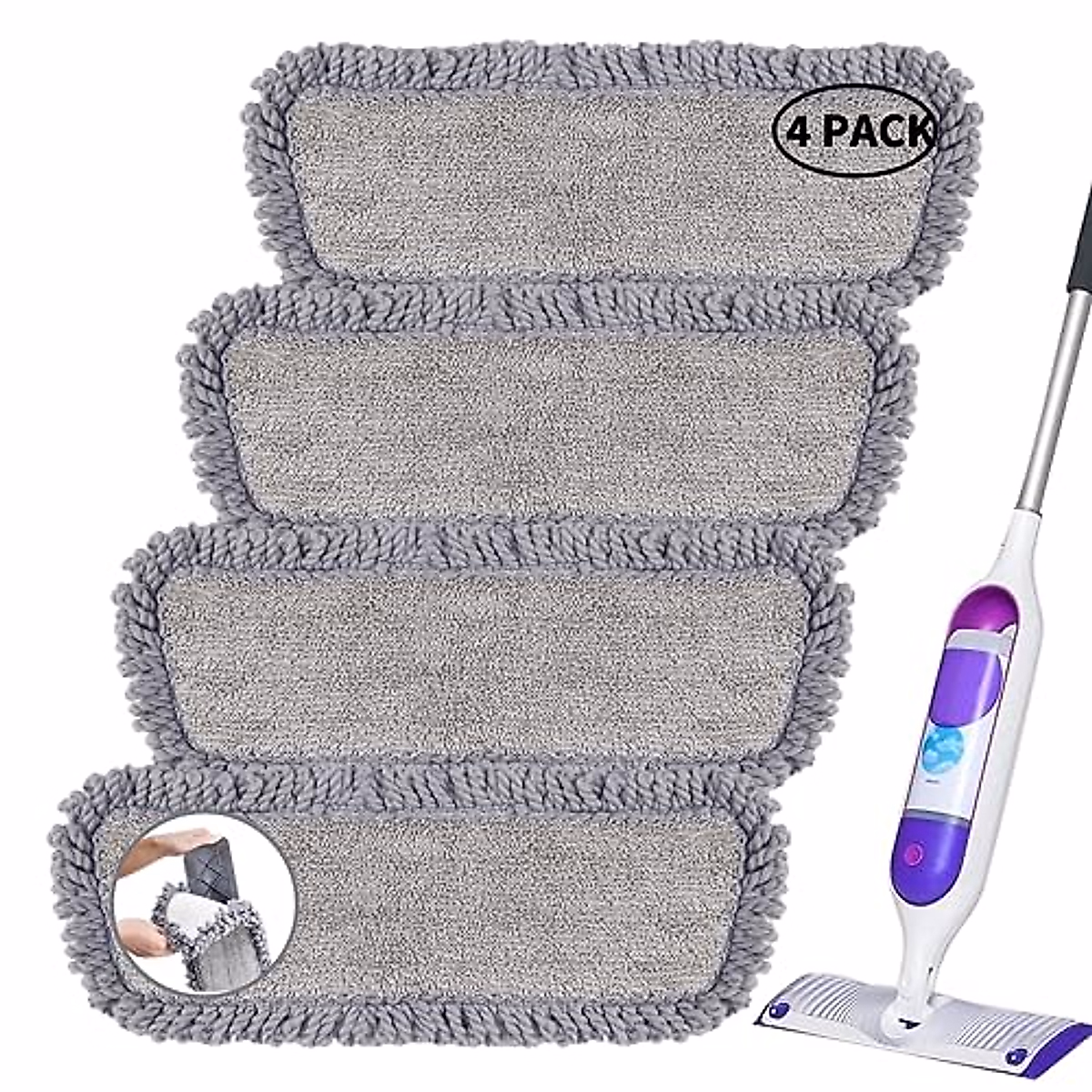 EXEGO Reusable Mop Pads Refills for Swiffer Power Mop Microfiber Mop Pads Refills Machine Washable Household Replacement Mop Pads Compatible with Swiffer Power Mop 13"-15" Spray Wet Mops, 4 Pack