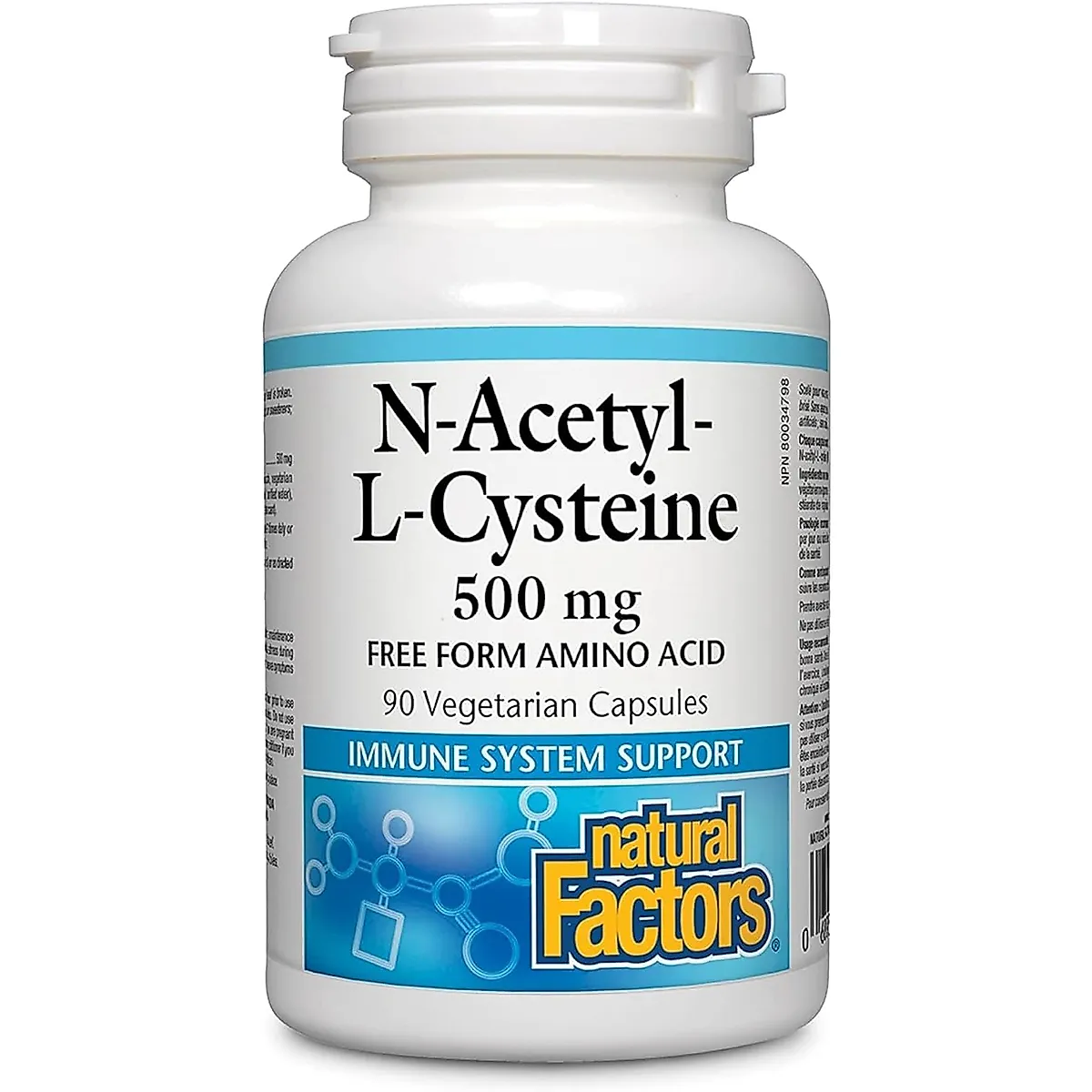 Natural Factors N-Acetyl-L-Cysteine 500 mg, Superior Antioxidant Support for Respiratory & Immune Systems, 90 Capsules