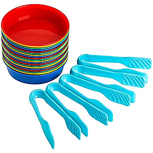 TOPZEA Set of 25 Pack Sorting Bowls and Tweezers, Plastic Classifying Counting Bowls Tweezers for Fine Motor, Early Education, Color Sorting Bowls Fine Motor Tweezers Preschool Educational Toys