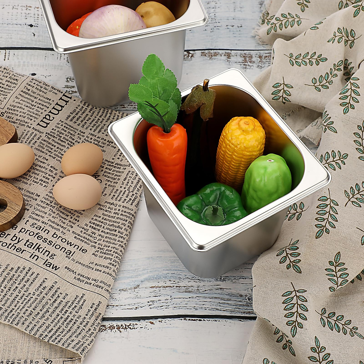 BSTKEY 6 Pack 1/6 Size 6 Inch Deep Hotel Pan, Stainless Steel Steam Table Pan, Stackable Catering Pan Metal Pan Commercial Food Pans for Kitchen Restaurant Buffet Party Supplies