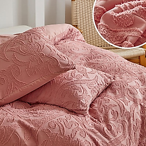 Warmarky Pink Duvet Cover Queen Size Boho Tufted Duvet Cover Queen(90x90’’) Soft Breathable Cation Microfiber Light-Weight Bedding Set,1pcs Comforter Cover,2pcs Envelop Pillowcase
