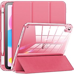 INFILAND Compatible with iPad 10th Generation Case 2022, iPad Case 10th Generation 10.9 Inch, Full Crystal Clear with Slot for Pencil & Charging Adapter, Rose Pink