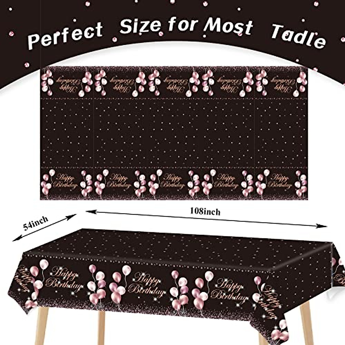 3 Pieces Black Rose Gold Birthday Tableclothes Rose Gold and Black Birthday Party Table Covers for Girls Women Plastic Pink Rose Gold Tablecloth for Birthday Party Decorations Supplies 54X108inch