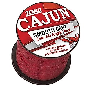 Zebco Cajun Smooth Cast Monofilament Fishing Line, Low-Vis Ragin’ Red Quarter Pound Spool, 650-Yards, 20-Pound, Virtually Invisible, Natural Presentation