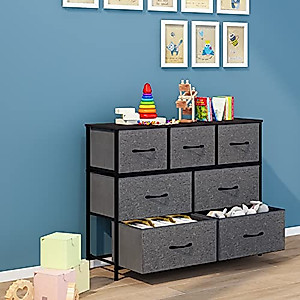 Maxtown Dresser for Bedroom with 7 Drawers, Dressers & Chests of Drawers with Fabric Storage Drawer, Sturdy Steel Frame, Wood Top, Closet Storage Organizer for Living Room/Bedroom/Hallway/Entryway,