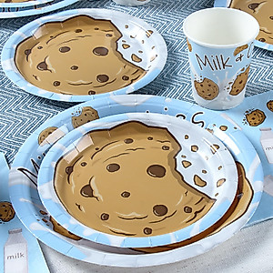 Milk & Cookies Party Supplies - Serves 24. Dinner, Dessert Plates, Cups, Napkins. Chocolate Chip Cookie Birthday Decorations for Kids, Boys, Girls & More