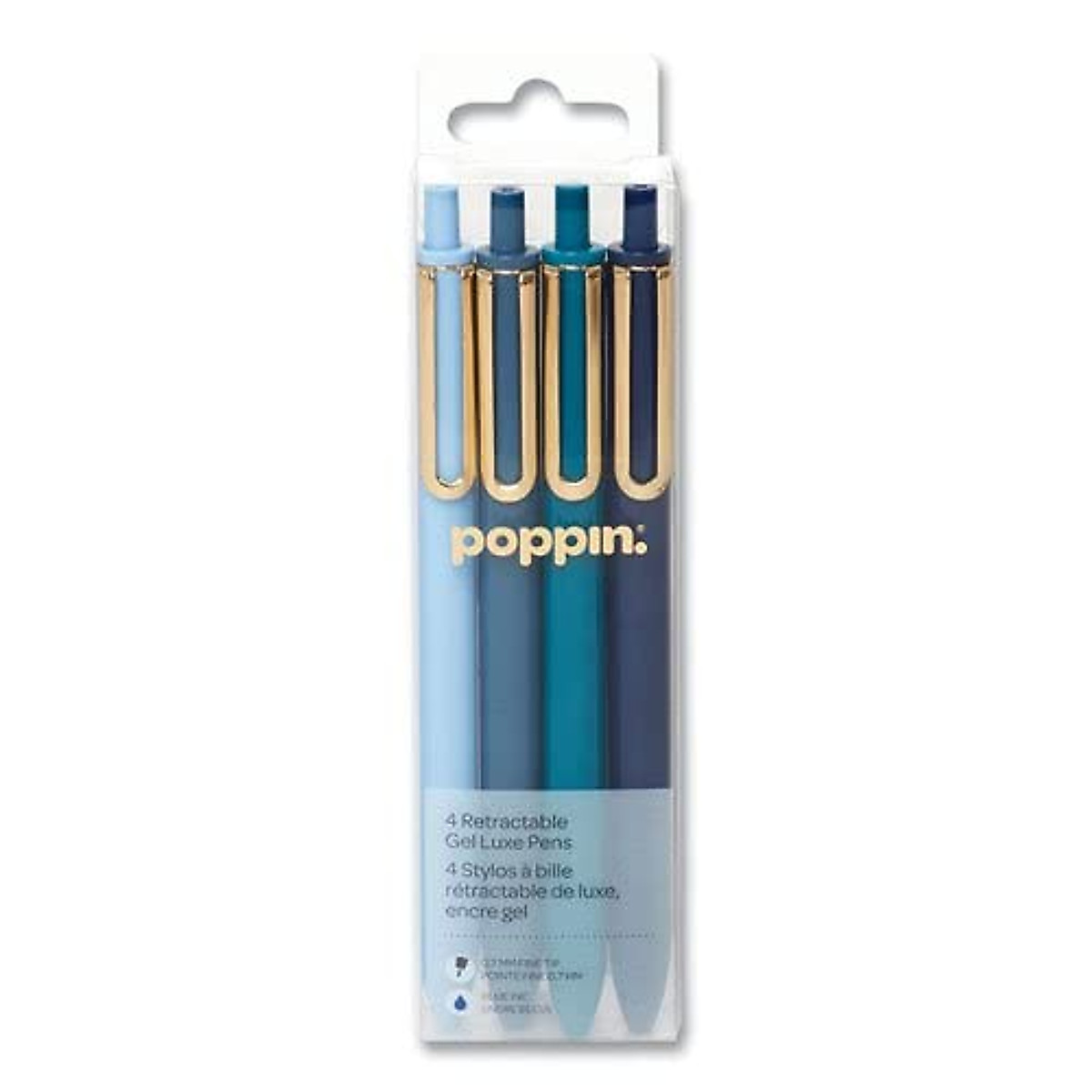 Poppin Luxe Gel Pen, Retractable, Fine 0.7 Mm, Blue Ink, Assorted Barrel Colors, 4/Pack