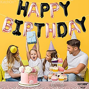 KatchOn, Happy Birthday Balloons - 16 Inch | Black and Rose Gold Happy Birthday Balloon for Happy Birthday Decorations | Black and Rose Gold Party Decorations | Black and Rose Gold Party Supplies