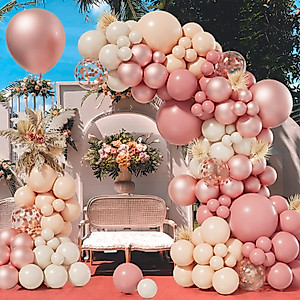 Bonropin 155pcs Blush Pink Balloons Garland Arch Kit with Retro Dusty Pink Pastel Orange Rose Gold Ivory White Confetti Balloons for Baby Shower Garden Party Bachelorette Birthday Wedding Decorations