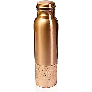 Copper Water Bottle 34 Oz - Half Hammered Design - an Ayurvedic Copper Vessel - Pure Copper Bottle for Drinking Water - Drink More Water - Leak Proof - Large