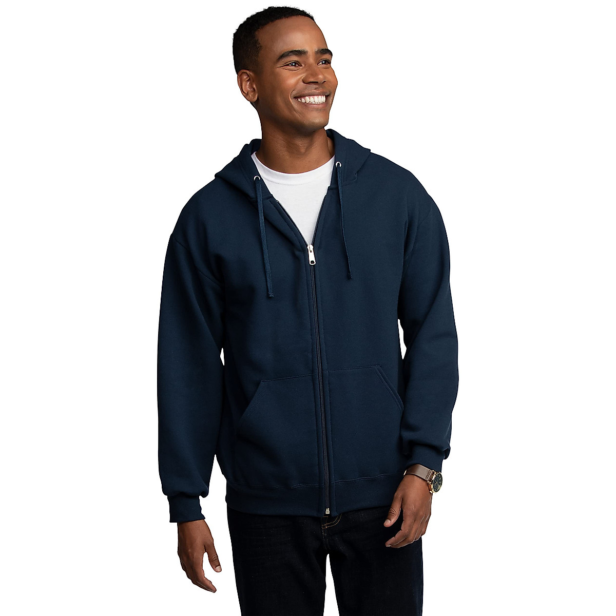 Fruit of the Loom Eversoft Fleece Hoodies, Pullover, Moisture Wicking & Breathable, Sizes S-4x, Navy Full Zip, Medium