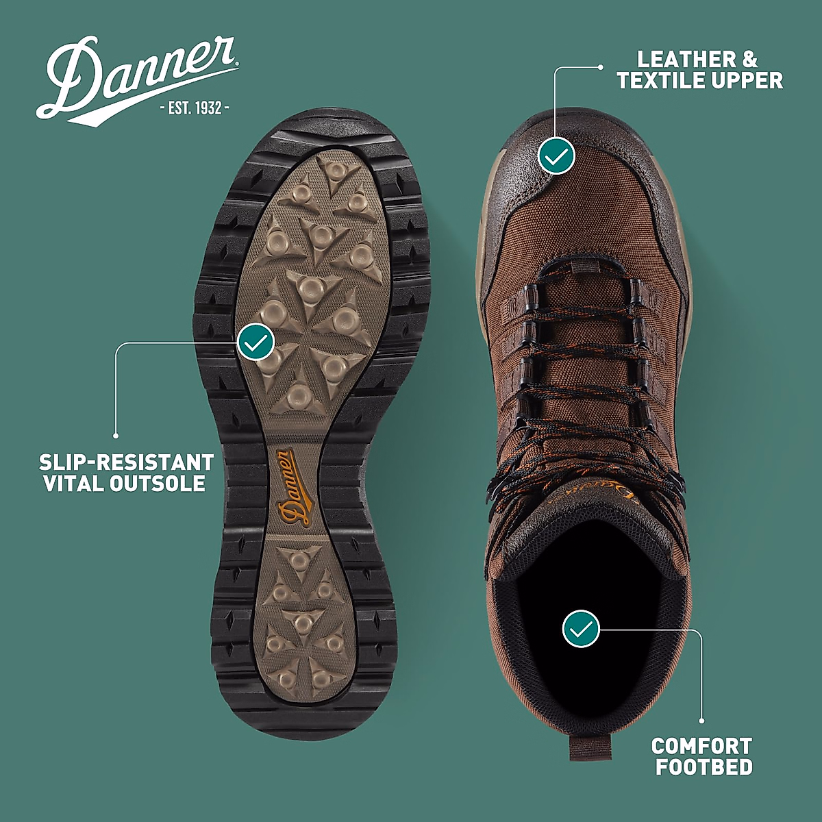Danner Vital Trail 5” Hiking Boots for Men - Waterproof, Abrasion-Resistant Leather and Textile, with Shock-Absorbing Midsole and Traction Outsole, Coffee Brown - 10.5 D