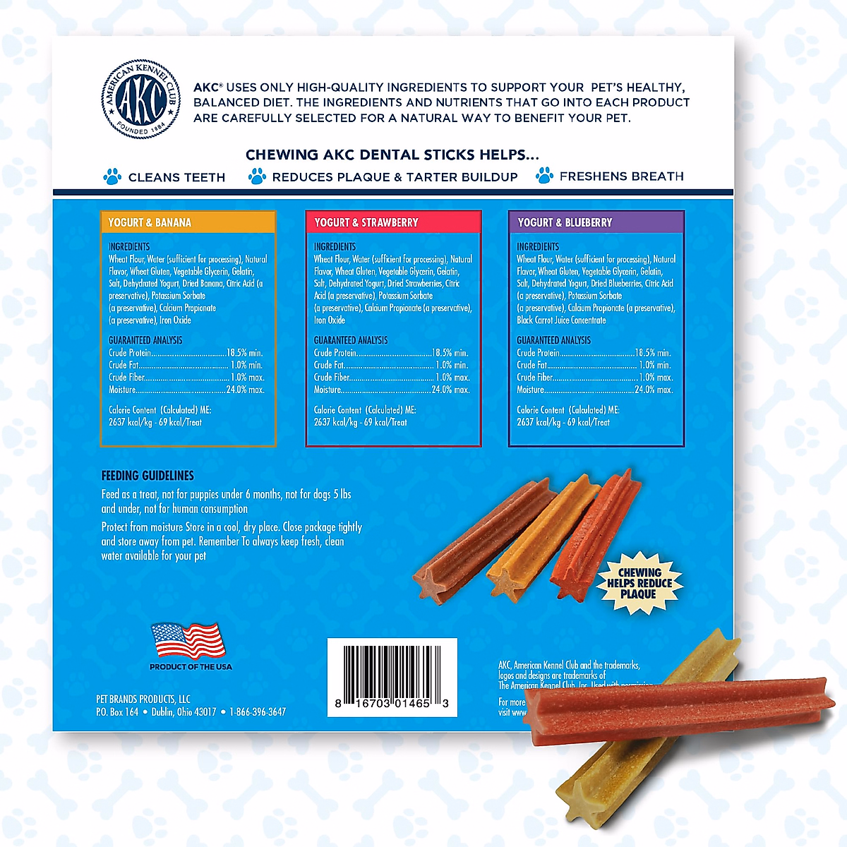 American Kennel Club Dentacare Variety Pack Dog Treats, Includes Yogurt with Strawberry, Yogurt with Blueberry, and Yogurt with Banana, Good for Dog Dental Health, 20 Count