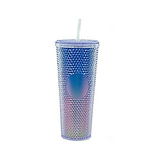 EVERGLITTER 24oz Studded Tumbler with Lid and Straw Blue,Double Wall Plastic Studded Cups with Lid Leak Proof,BPA-FREE,24 oz Insulated Water Tumbler with Straw,Cold Tumbler Gifts for Women