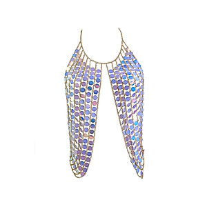 Yixin Women's Sexy Harness Waist Bikini Chain Bra Body Chain Shoulder Necklace for Women Color Sequin (Blue)