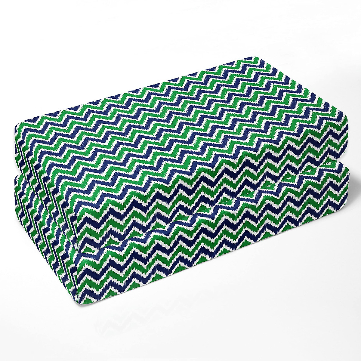 Bacati - 2 Pack Crib Fitted Sheets - Mix and Match Ikat Zigzag Chevron Soft Breathable 100% Cotton Percale Baby Sheets - Fits Standard 28 x 52 X 5 inches Crib & Toddler Mattresses(Navy Green)