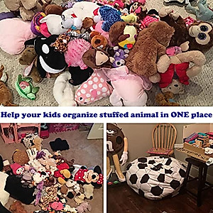 2 Packs Stuffed Animal Storage Beanbag Cover 24" Bean Bag Storage for Kids Girs Boys Room Toys Organizer Heavy-duty Zipper Bean Bag Chair Covers Only, Soccor Print