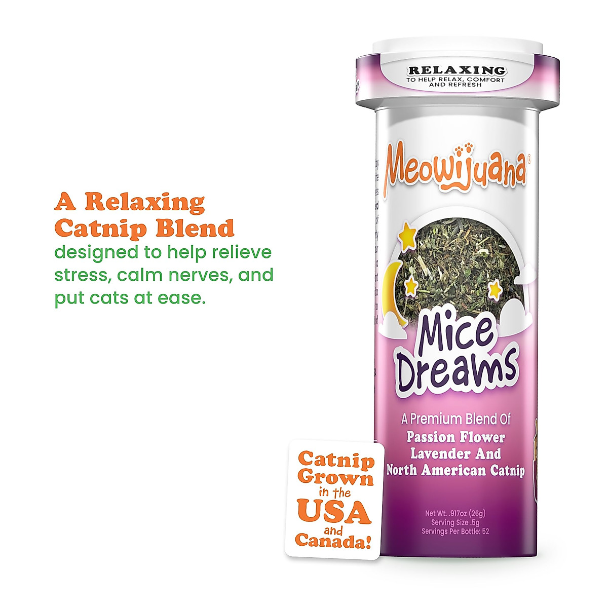 Meowijuana | Sleepy Time Bundle | Get Hung Refillable Moon and Stars Toy and Mice Dreams Catnip Blend| Promotes Play and Cat Health | Includes North American Organic Catnip