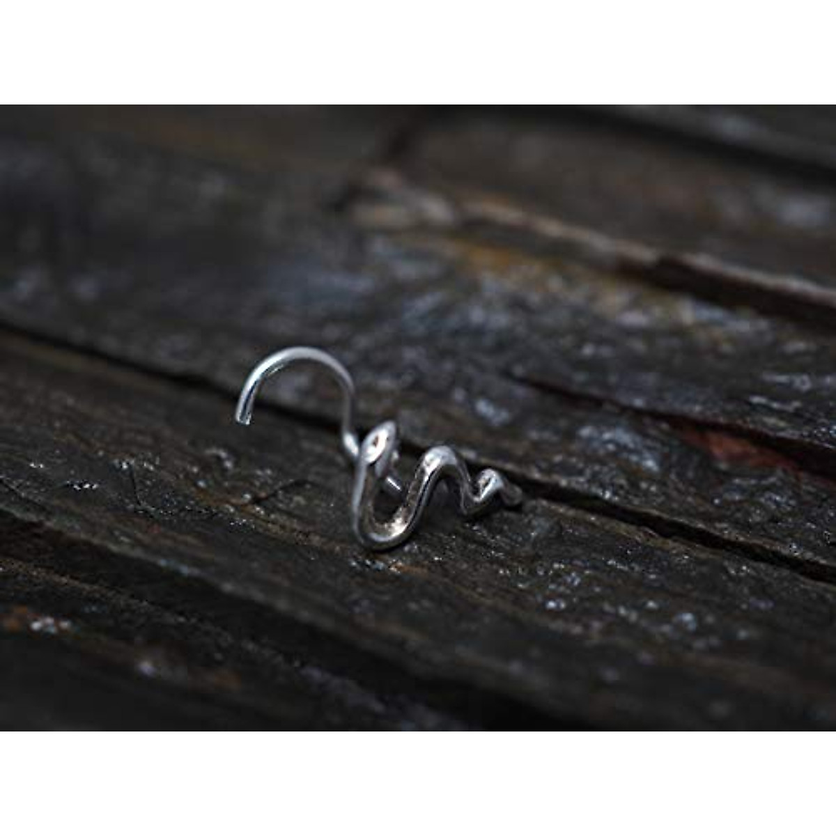 Thailand 18, 20, Gauge Mini Snake sterling silver nose stud/nose screw, Jewelry Nose Stud, Silver Nose ring, Nose Piercing, Body Jewelry (18g Right Screw Silver)
