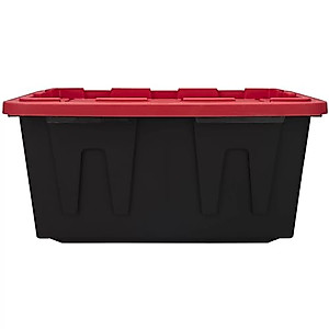BMHSN 27 Gallon Plastic Storage Bin Tote Organizing Container With Durable Lid and Secure Latching Buckles, Stackable and Nestable Snap Lid Plastic Storage Bin, 1 Pack, Black Base/Red Lid