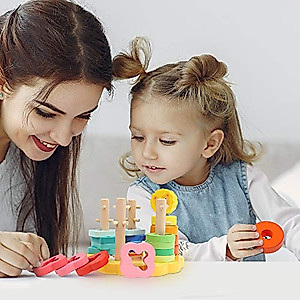 Boxiki kids 27 PCS Montessori Toys for 1 to 3 Year Old Boys Girls Toddlers, Wooden Shape Sorter & Stacking Toys, Color Recognition Stacker, Baby Puzzles Gift