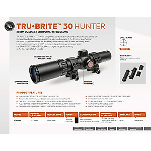 TRUGLO TruBrite 30 Hunter 30mm Compact Waterproof, Shockproof, Fogproof Gun Hunting Scope, 1-4 x 24mm, Matte Black
