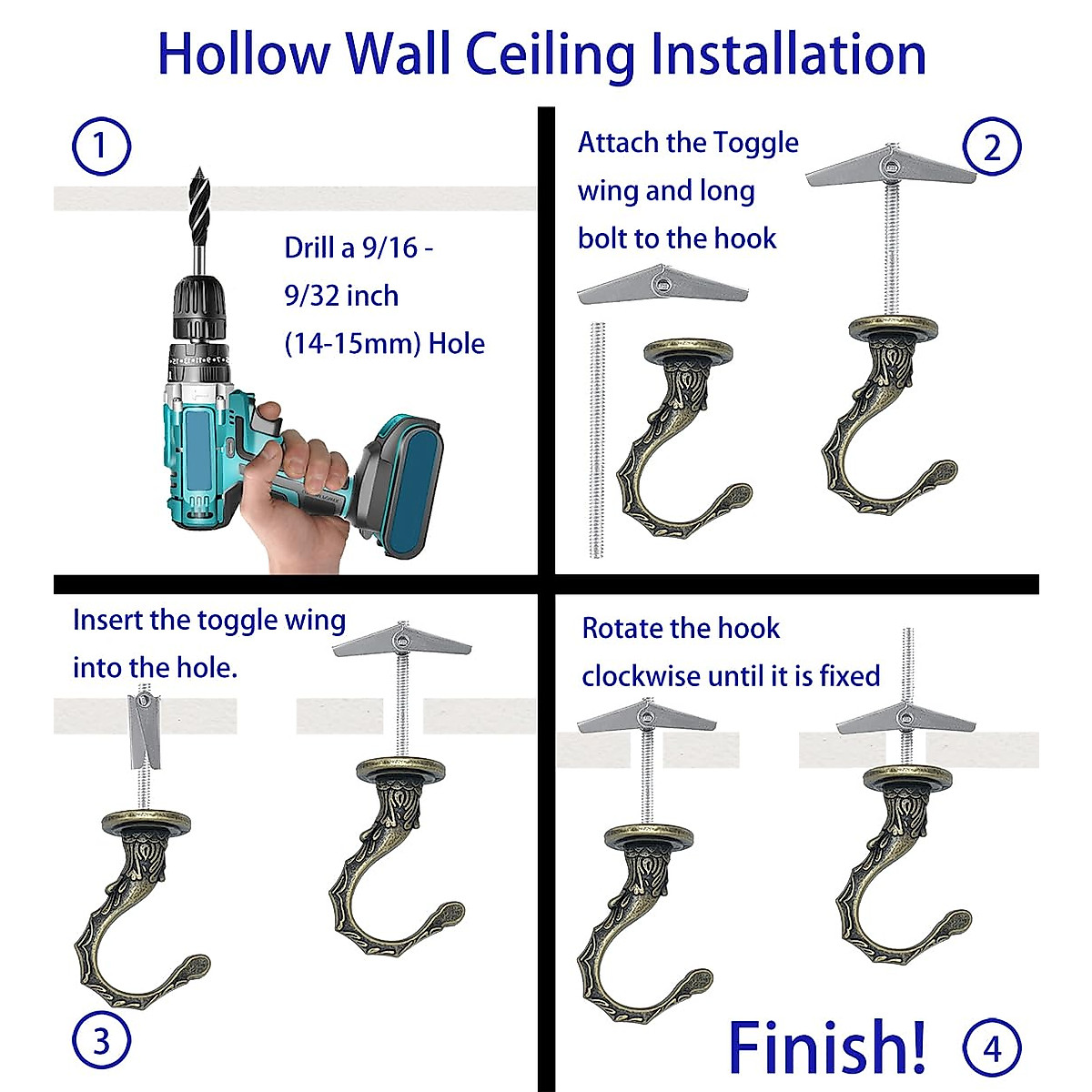 OBSTKUCHEN 5 Sets Swag Ceiling Hooks Heavy Duty Swag Hook with Hardware for Hanging Plants Ceiling Installation Cavity Wall Fixing (5 Sets Bronze)