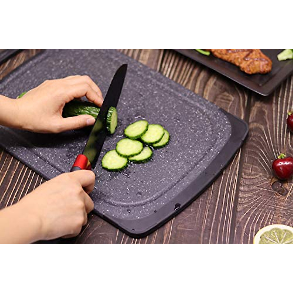 GRILLMATIC 2 in 1 Cutting Board, Meat Defroster, Juice Grooves, Easy-Grip, Plastic, Defrosting Tray Large, Eco Friendly, No Electricity, Thaw, Chopping Board, Non-Porous