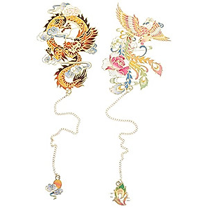 Sewroro Metal Bookmark with Chain: 2pcs Book Page Marker Decorative Book Mark with Chinese Mythology Figure Charm for Book Lover Graduation Gift